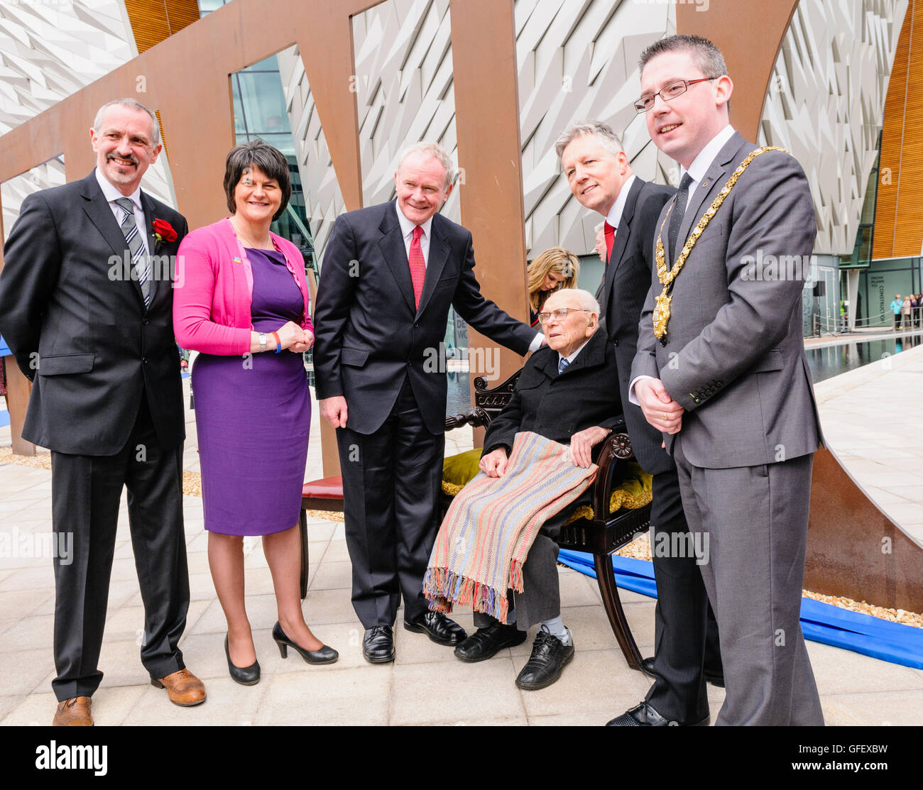 Belfast, UK. 31/03/2012. Arlene Foster, Martin McGuinness, Peter ...
