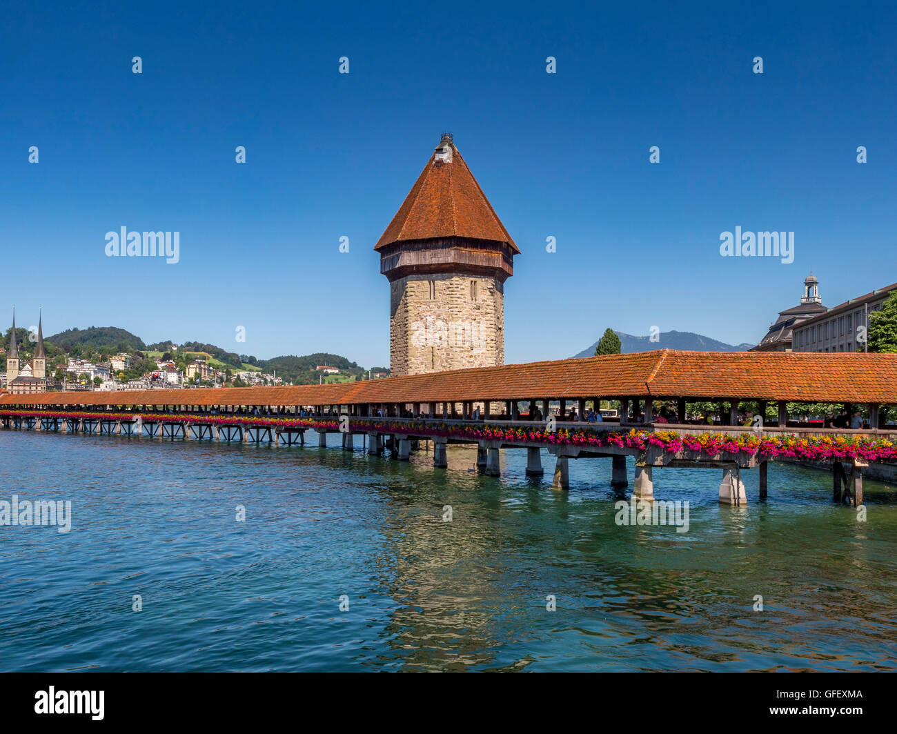 Chapel bridge and water tower in lucerne hi-res stock photography and ...