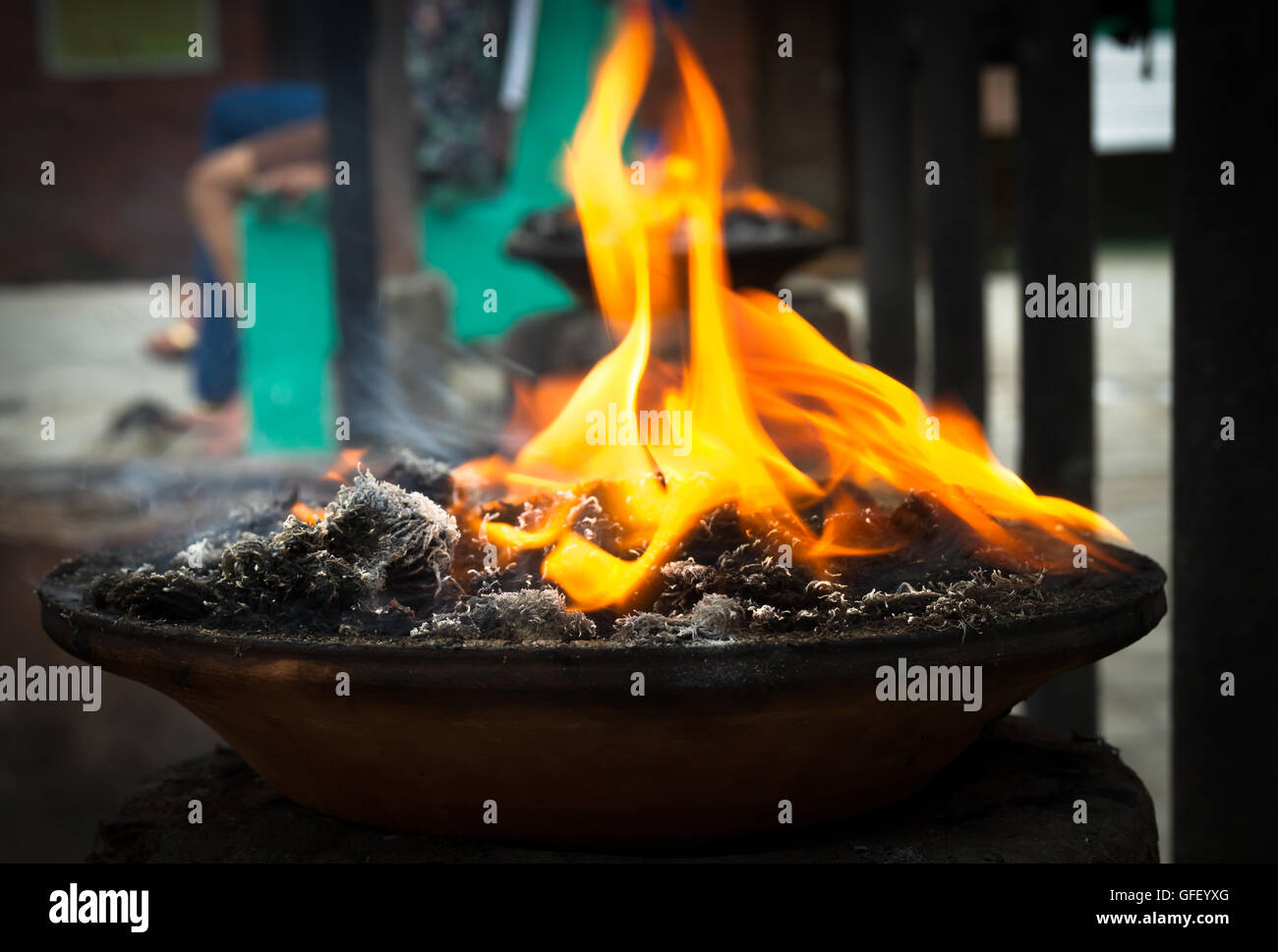 Oil or Butter lamps burning in the temple of Nepal Stock Photo - Alamy