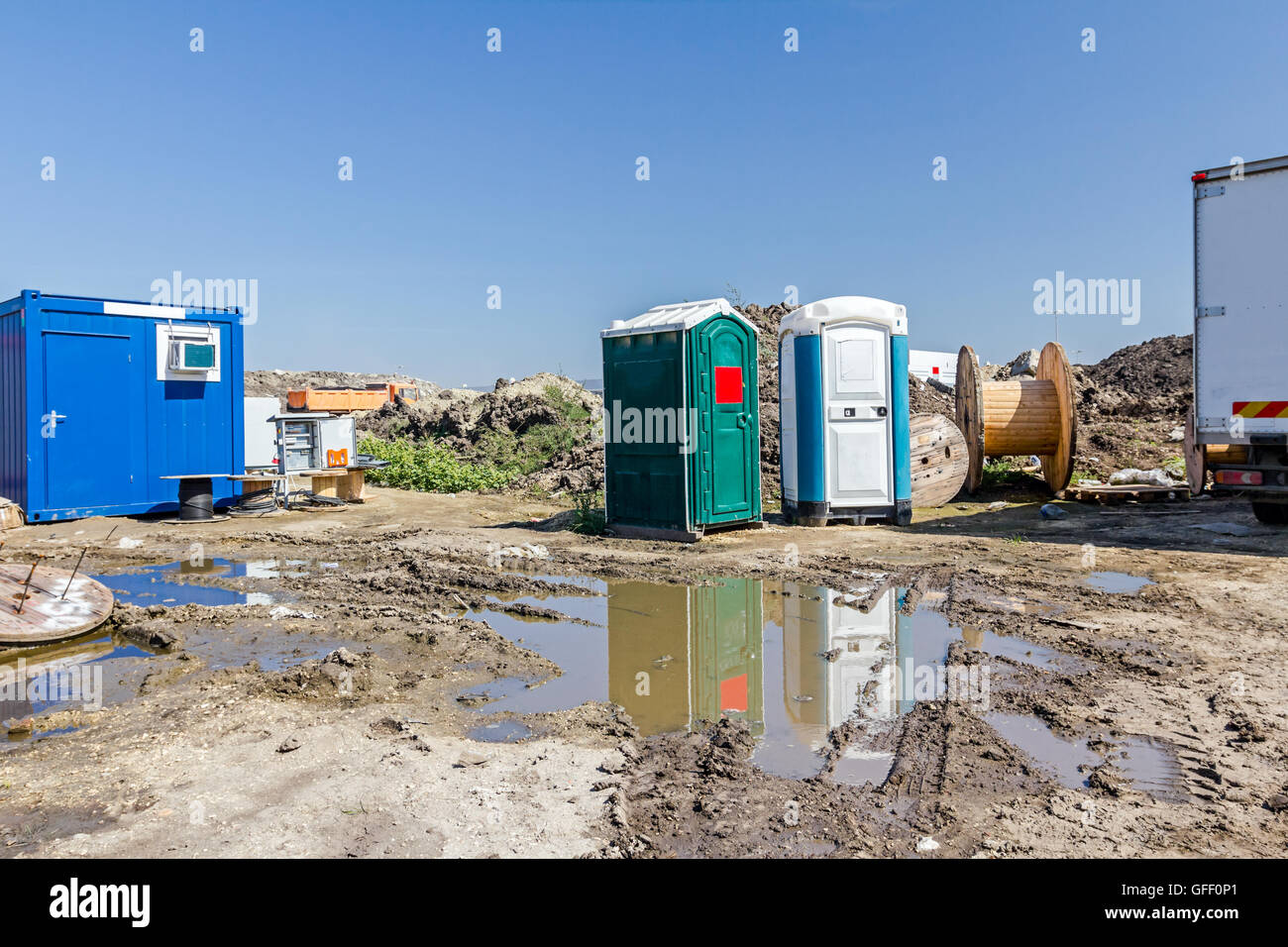The group of transportable public street toilet is placed at building ...