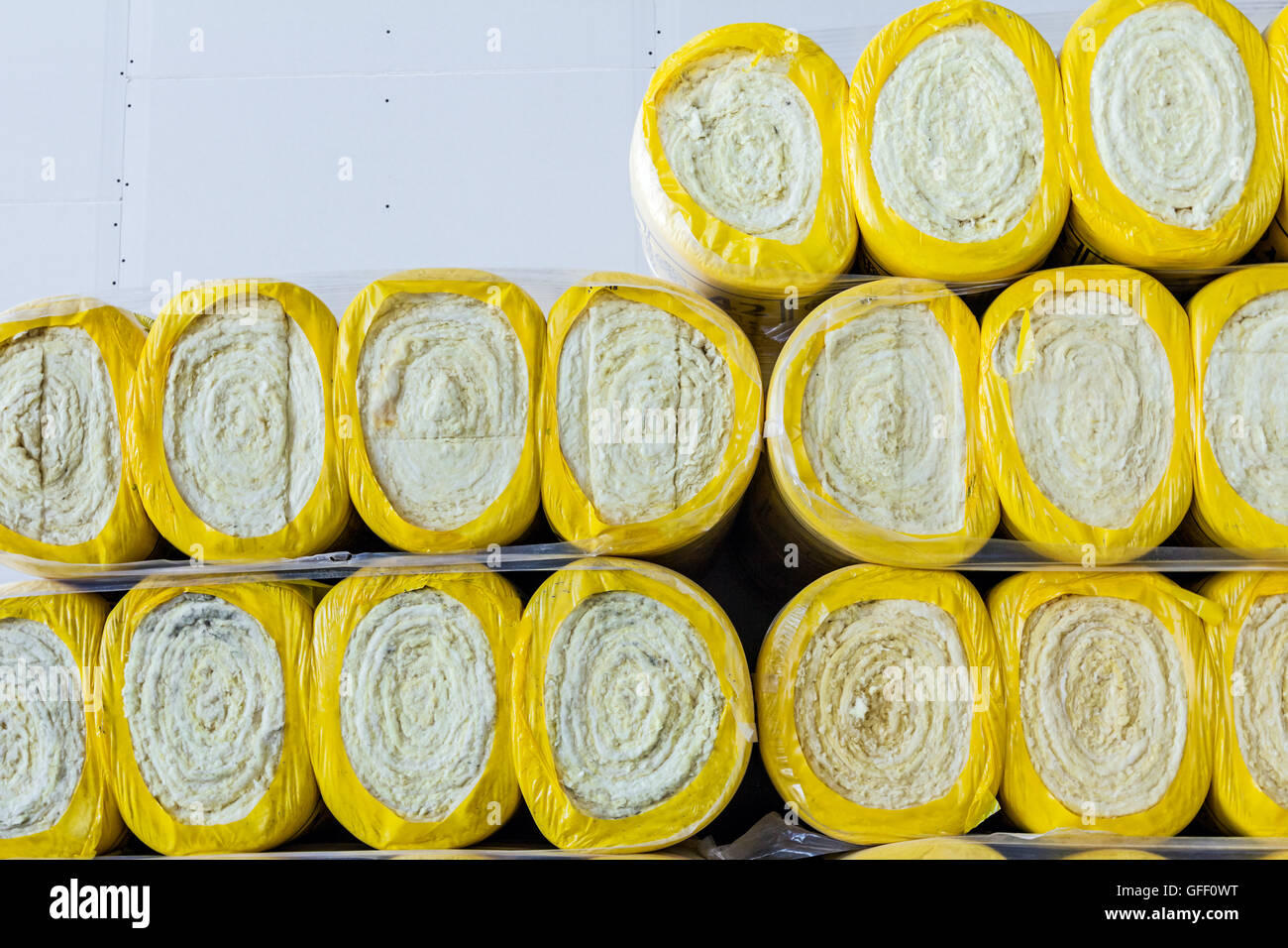 Package of thermal insulation material, rock wool is wrapped in foil ...