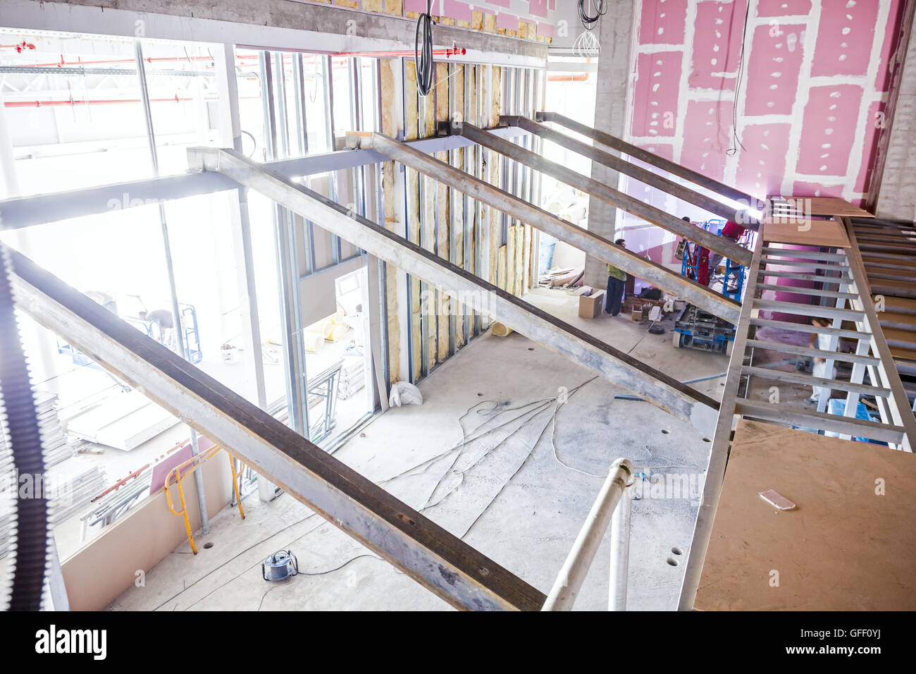 Partially assembled skeleton of theater construction, work is in ...