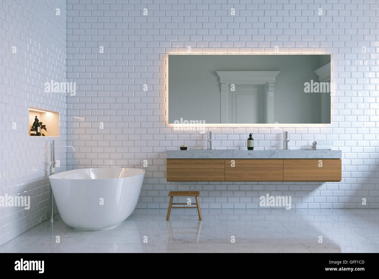 Luxury interior bathroom with bricks walls. 3d render Stock Photo - Alamy