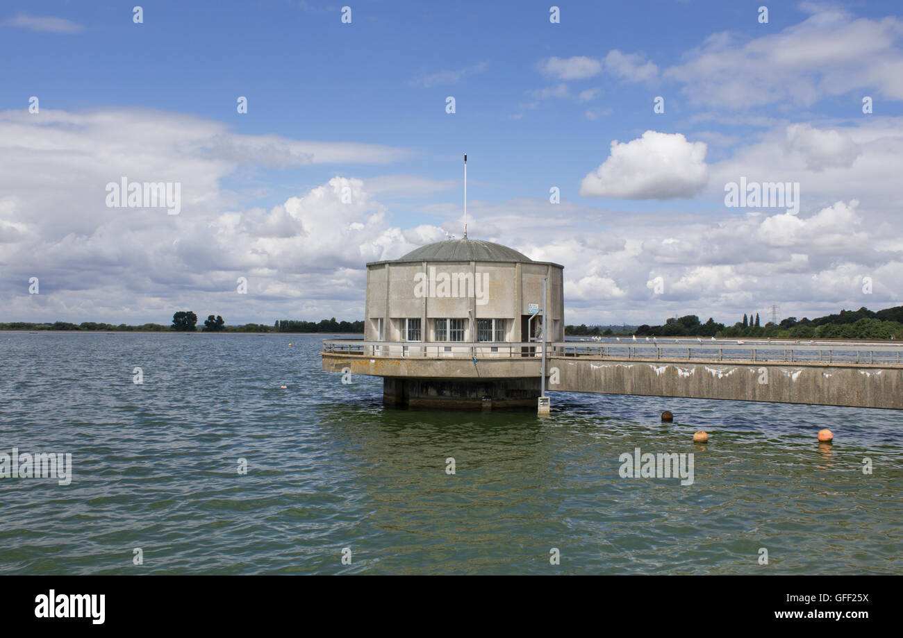 An old control building stretching out onto Farmoor Reservoir in ...