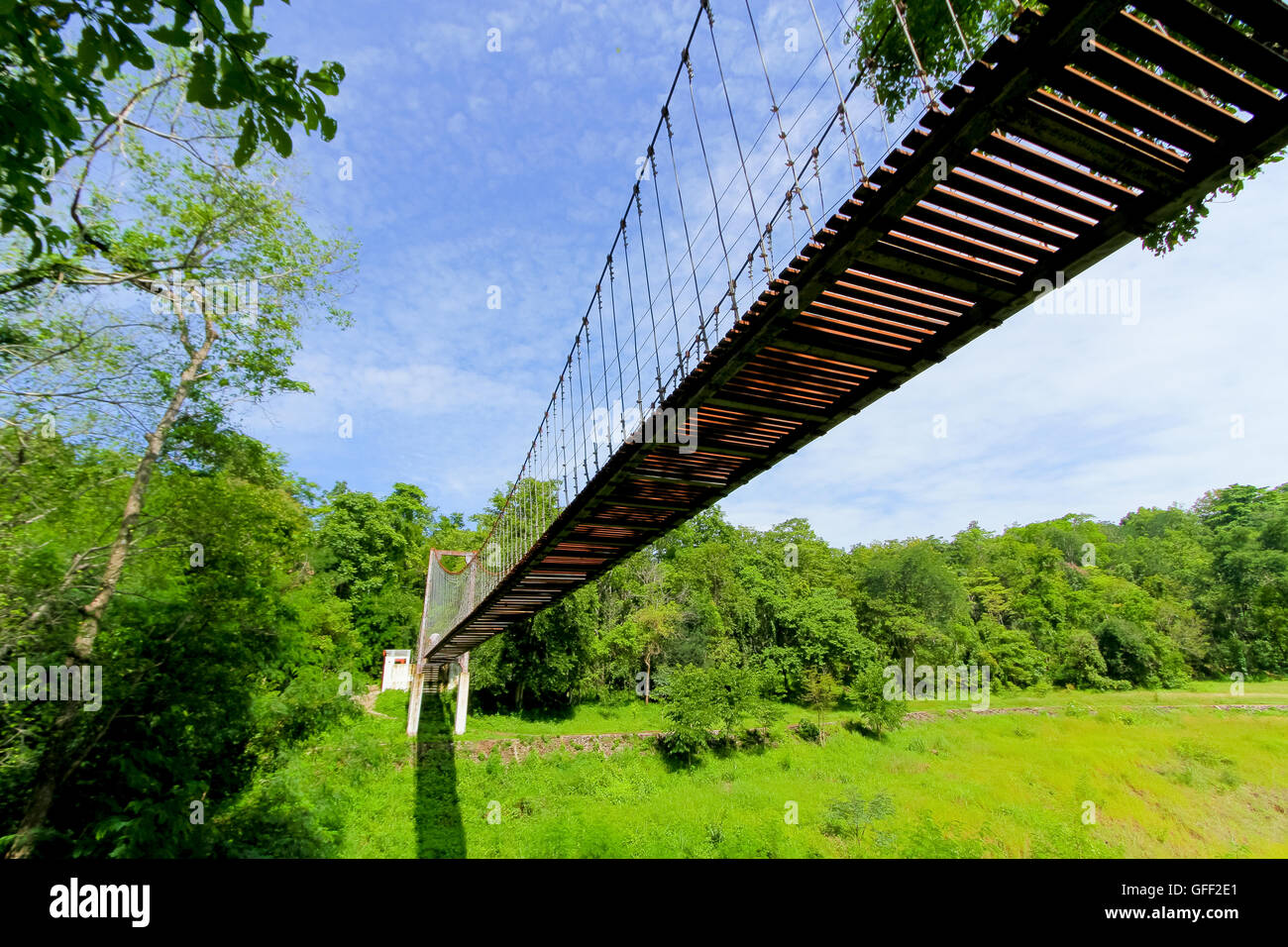 rope bridge or suspension bridge in forest at Khao Kradong Forest Park ...