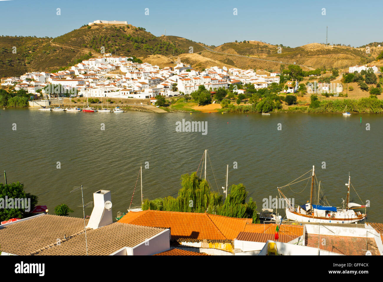 Alcoutim, river Guadiana and Sanlucar de Guadiana on the Portuguese ...