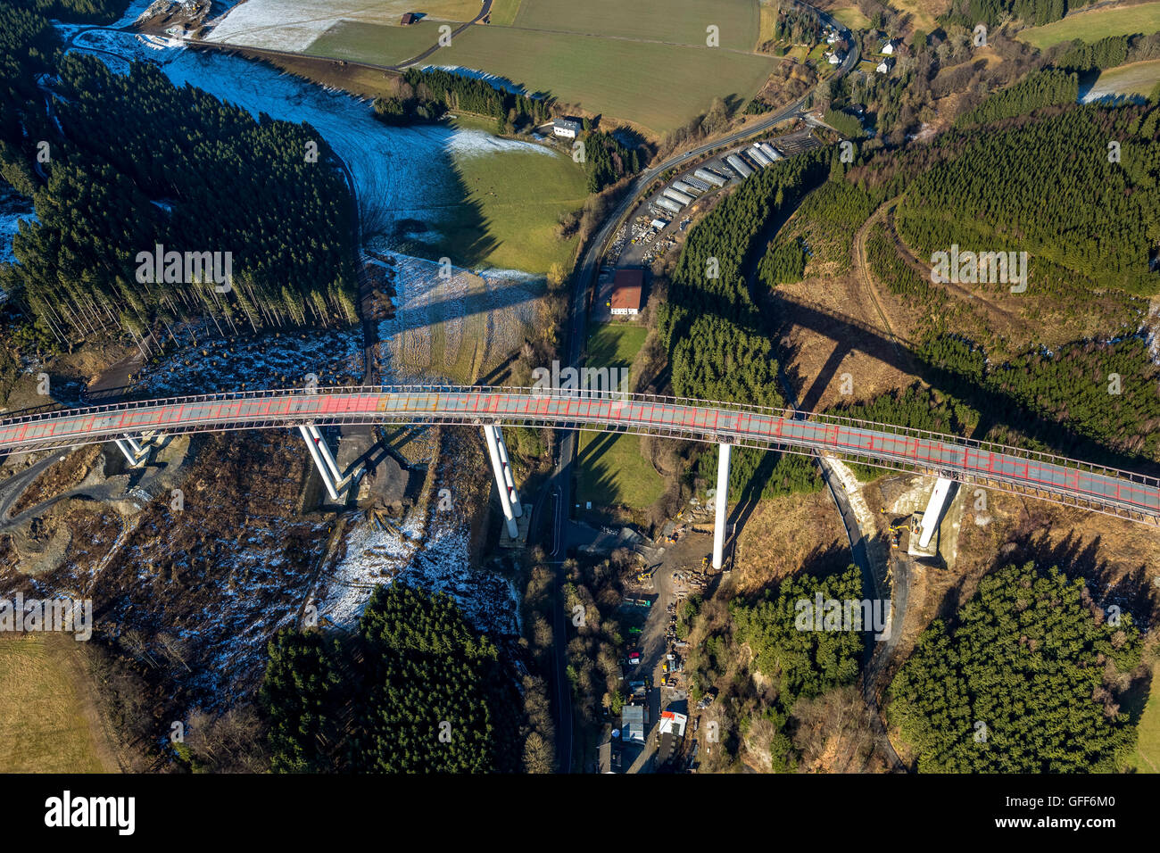 Aerial view, bridge expansion A46, tallest bridge structure Rhine ...