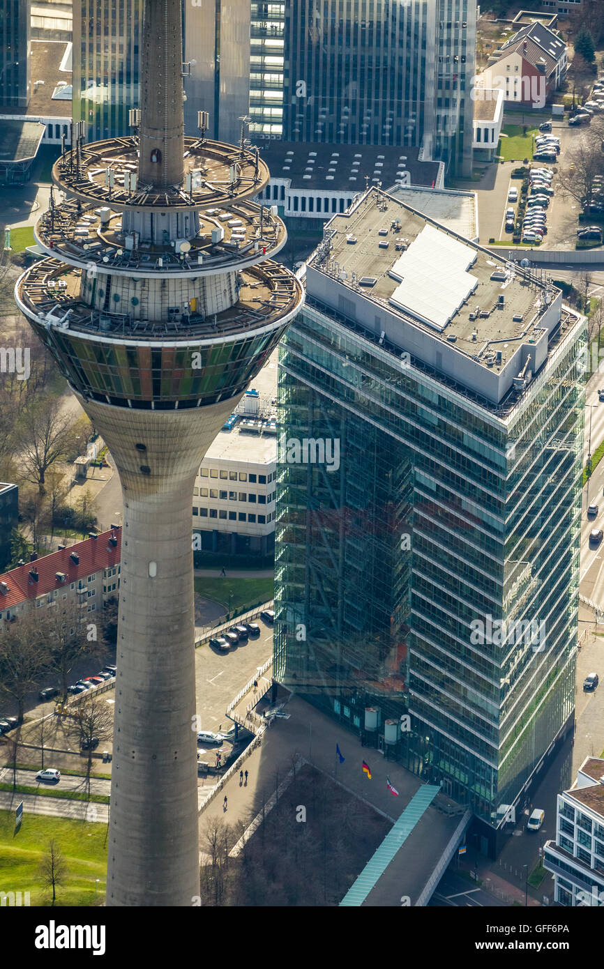 Aerial view, Rhine Tower, TV Tower Duesseldorf with gate, Duesseldorf ...