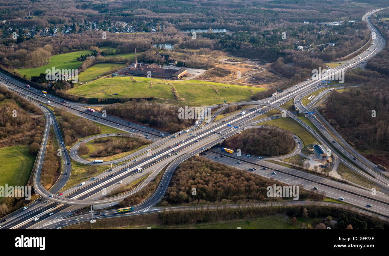 Aerial view, intersection Breitscheid, Breitscheider Cross, A3 and A52 ...