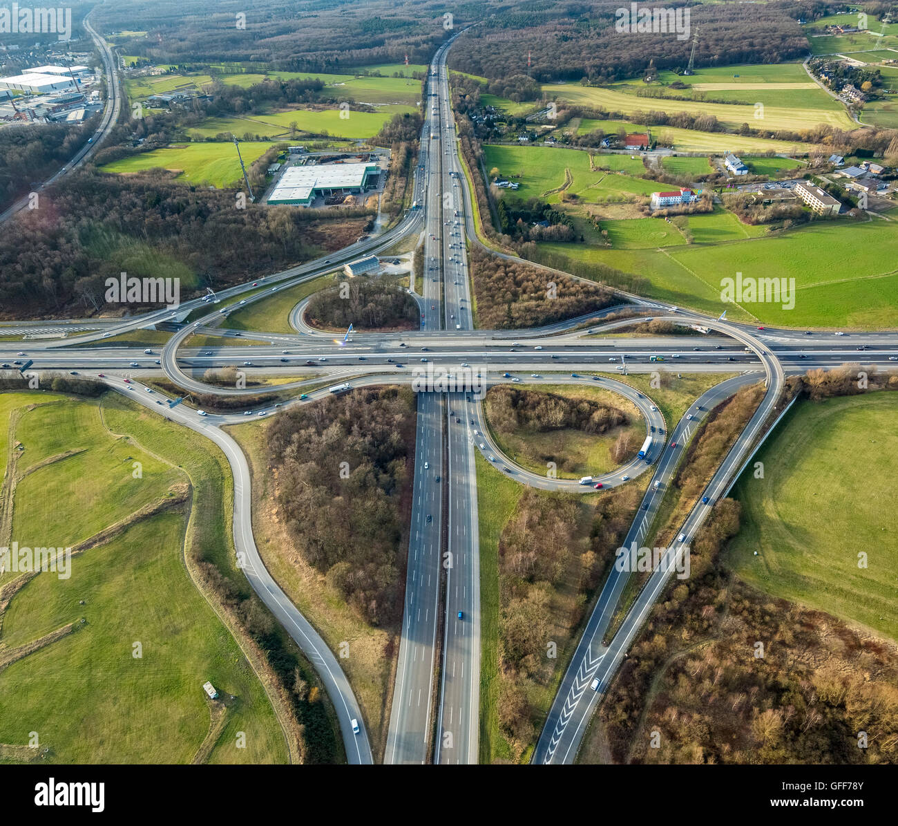 Aerial view, intersection Breitscheid, Breitscheider Cross, A3 and A52 ...