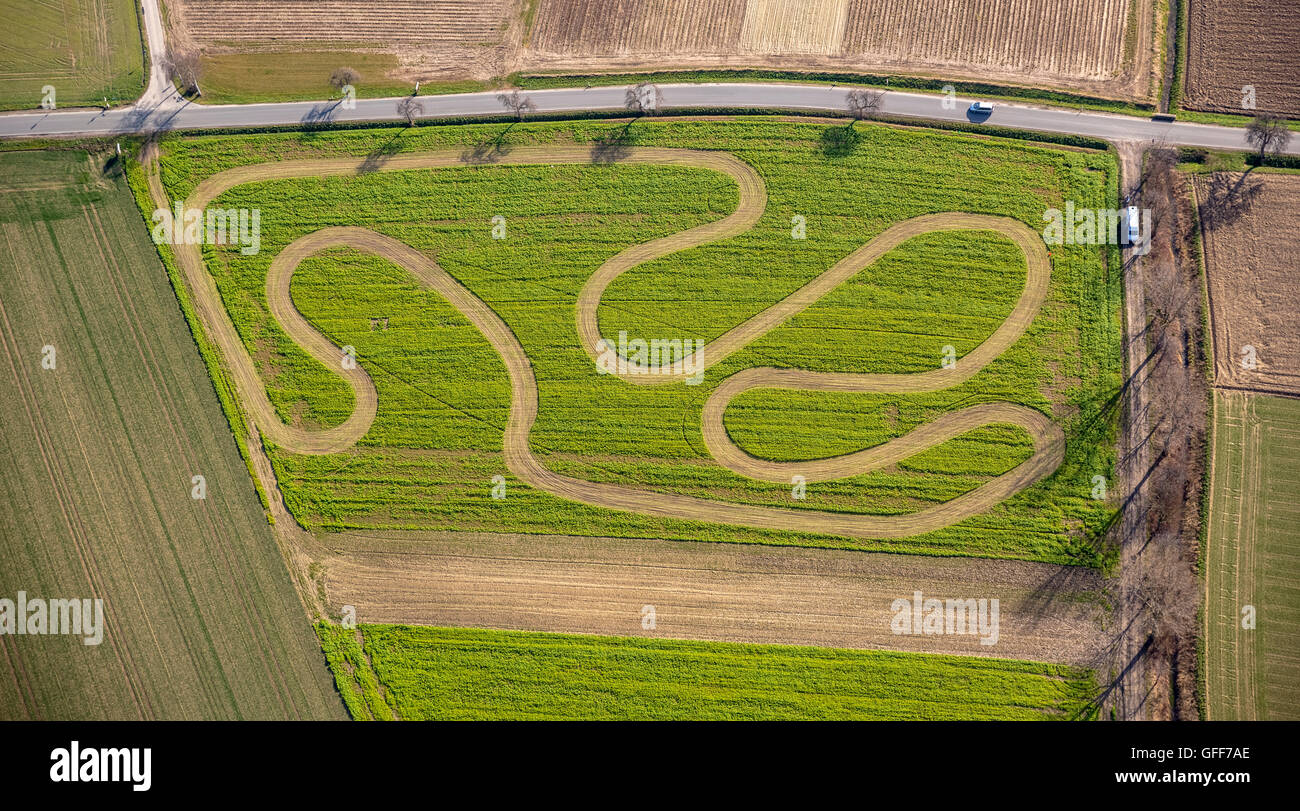 Aerial view, motocross terrain on a harvested field in Werl, Soester ...