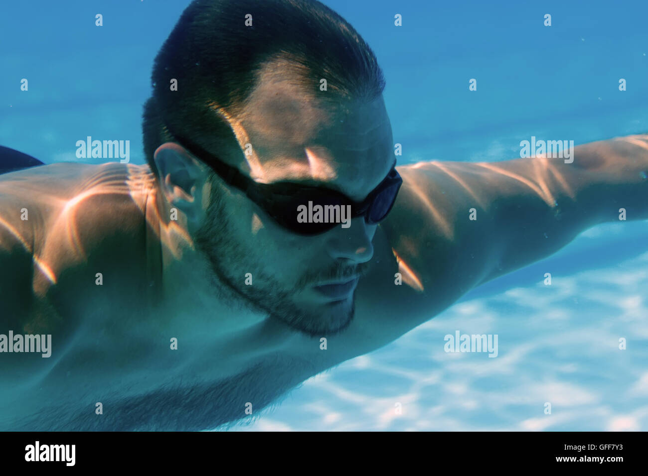 Man Beard Underwater Swimming Pool High Resolution Stock Photography ...