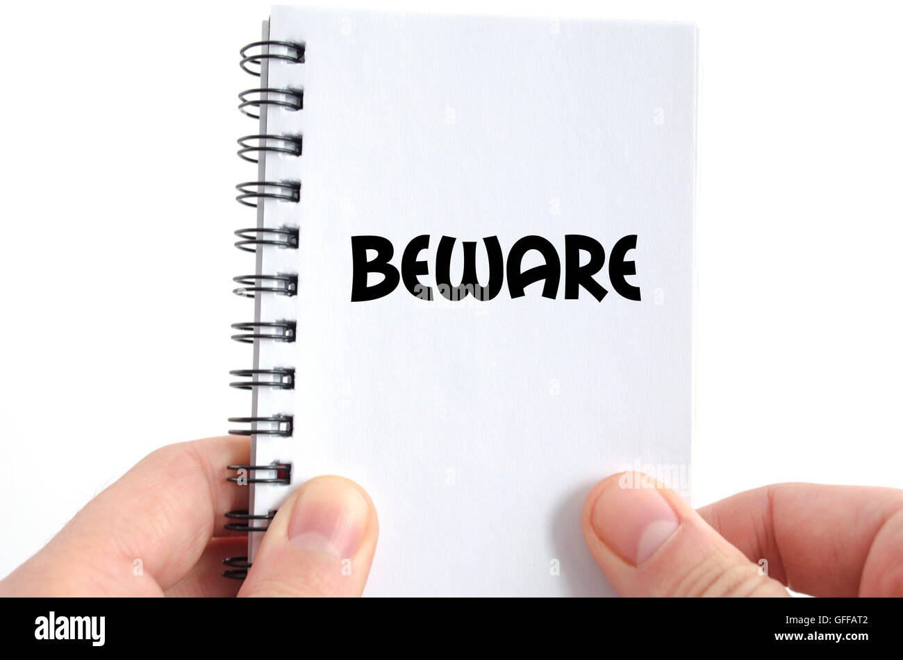 Beware text concept isolated over white background Stock Photo - Alamy