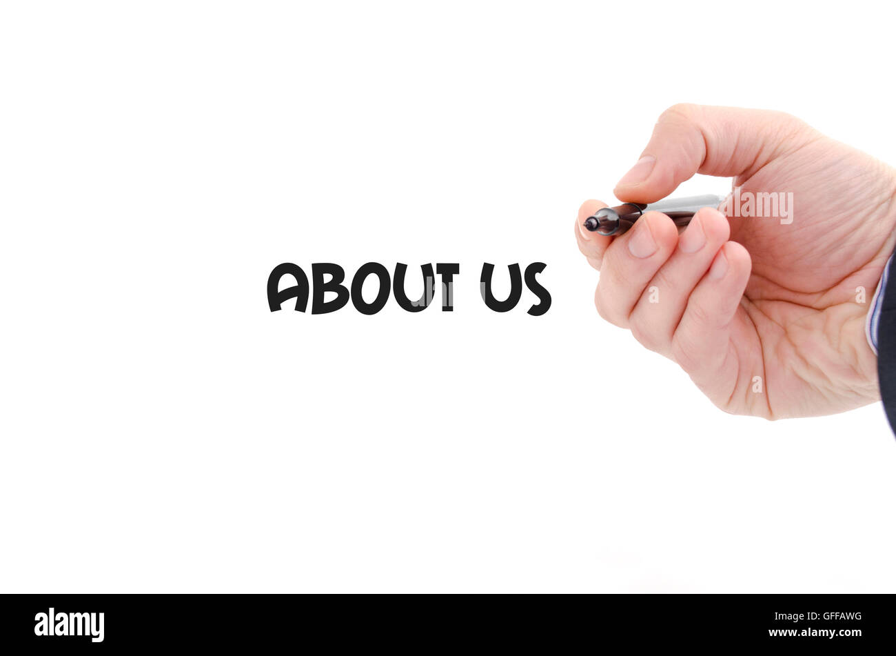 About us text concept isolated over white background Stock Photo - Alamy