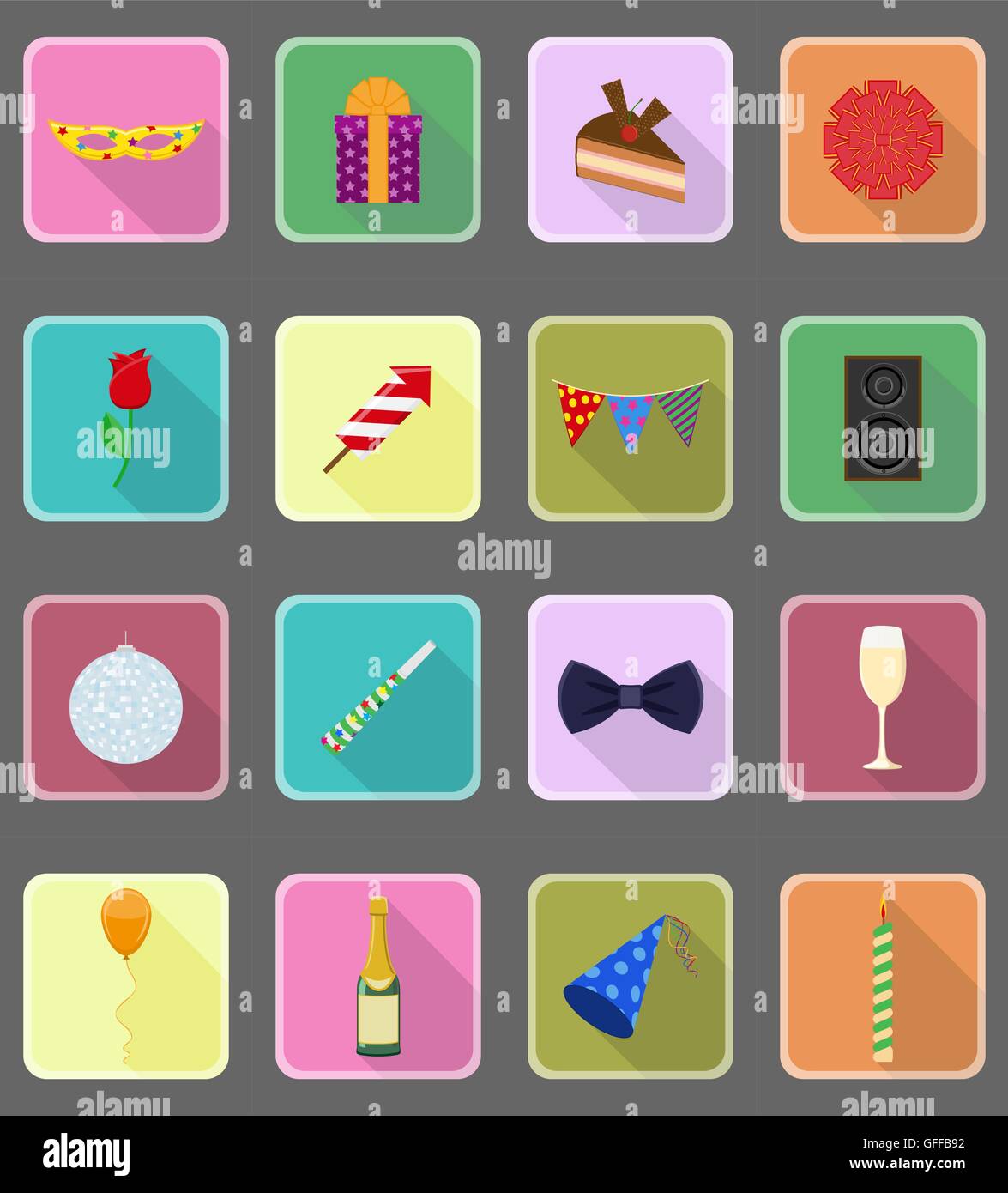 celebrations set flat icons vector illustration isolated on background ...