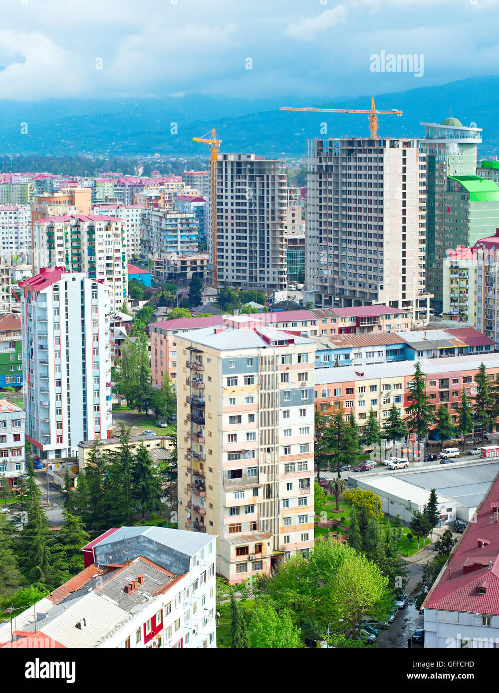 New districts of Batumi with construction site of modern buildings ...