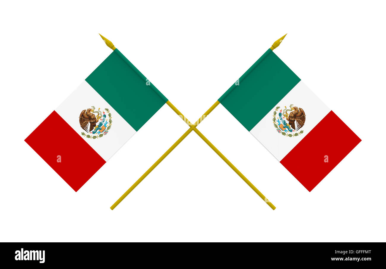 Two crossed flags of Mexico, 3d render, isolated on white Stock Photo ...