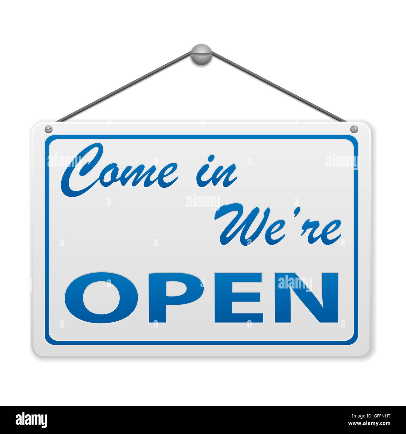 Open sign board on a white background Stock Photo - Alamy