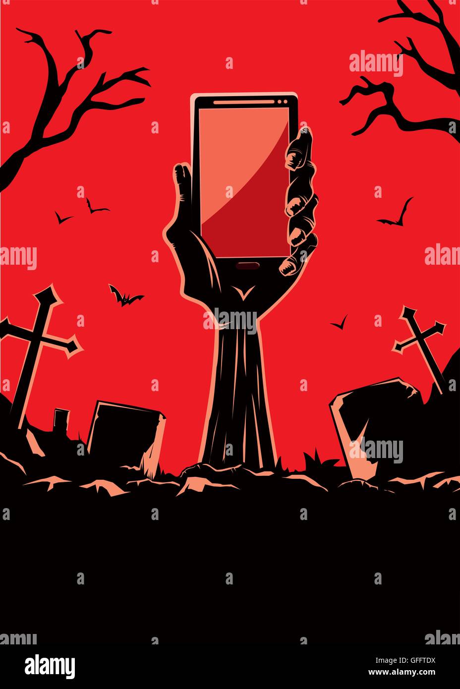 Zombie hand holding smartphone blank screen up from the grave Stock ...