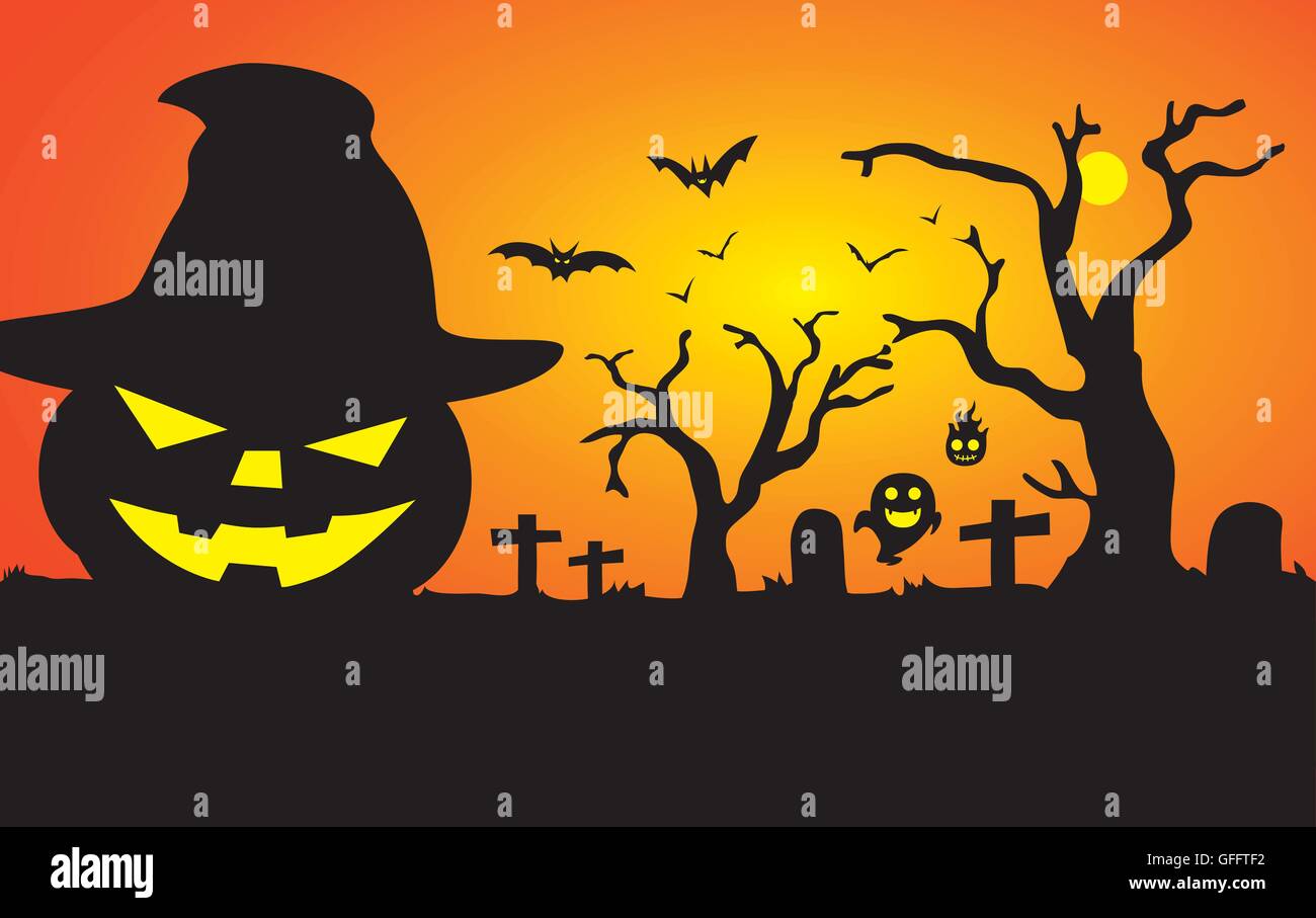 Background ghost pumpkin bats Stock Vector Images - Alamy