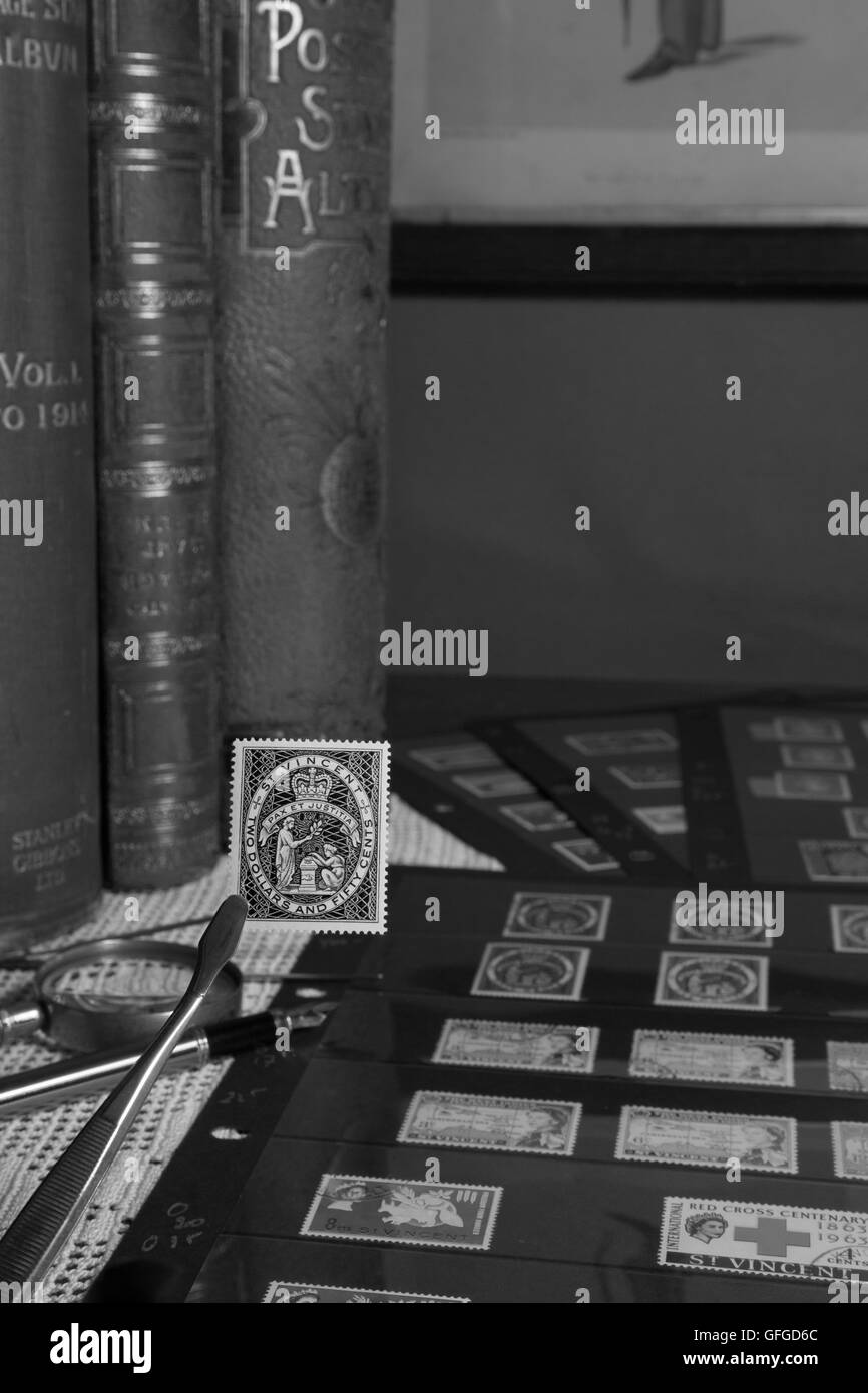 Stamp collecting as a pastime with rare and expensive stamps and High ...