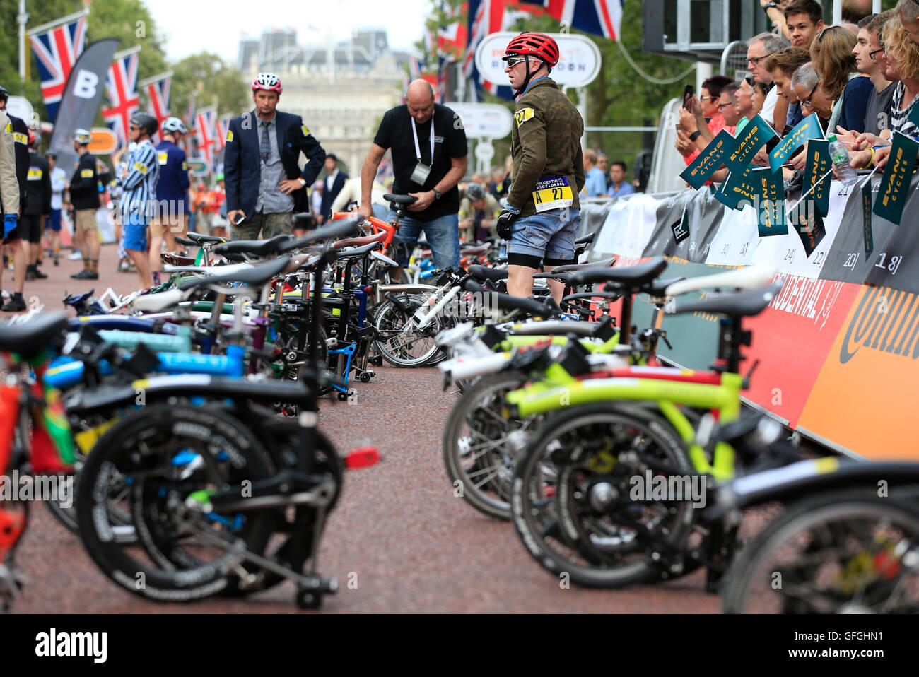 Cyclists prepare to take part in the annual Brompton World Championship ...