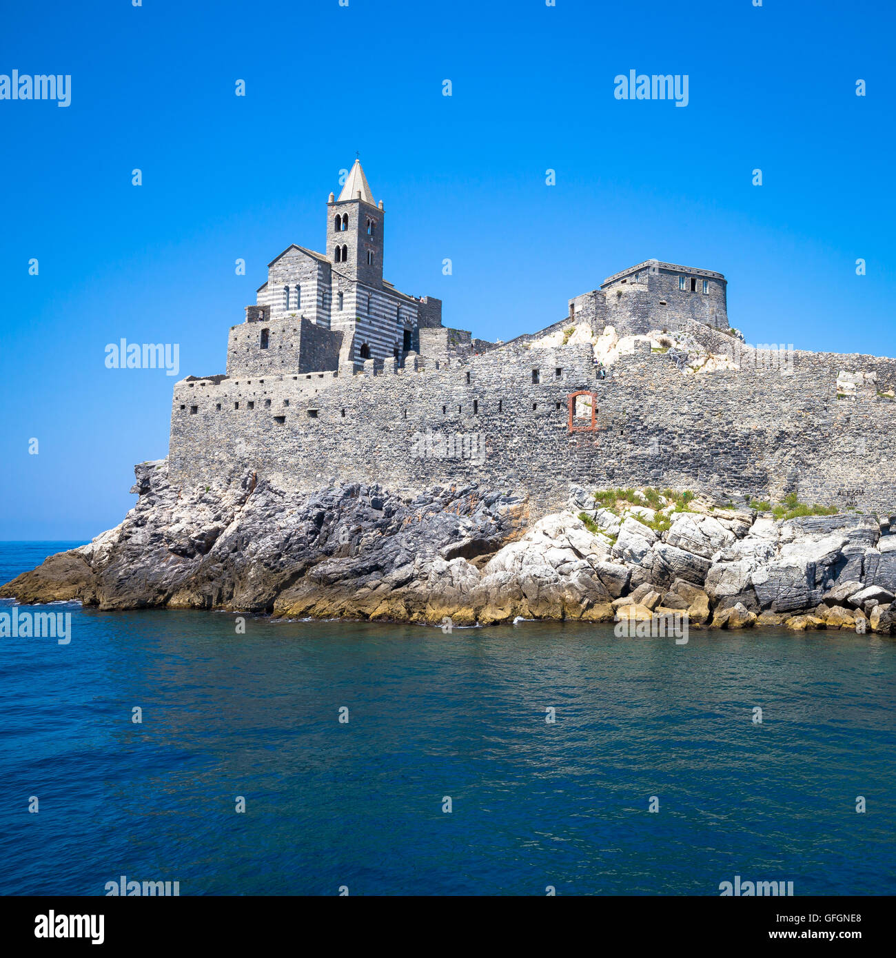Bright colors in this panorama from the sea of San Pietro Church in ...