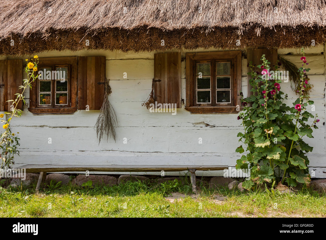 Rural architecture window. Windows on old wooden house Stock Photo - Alamy