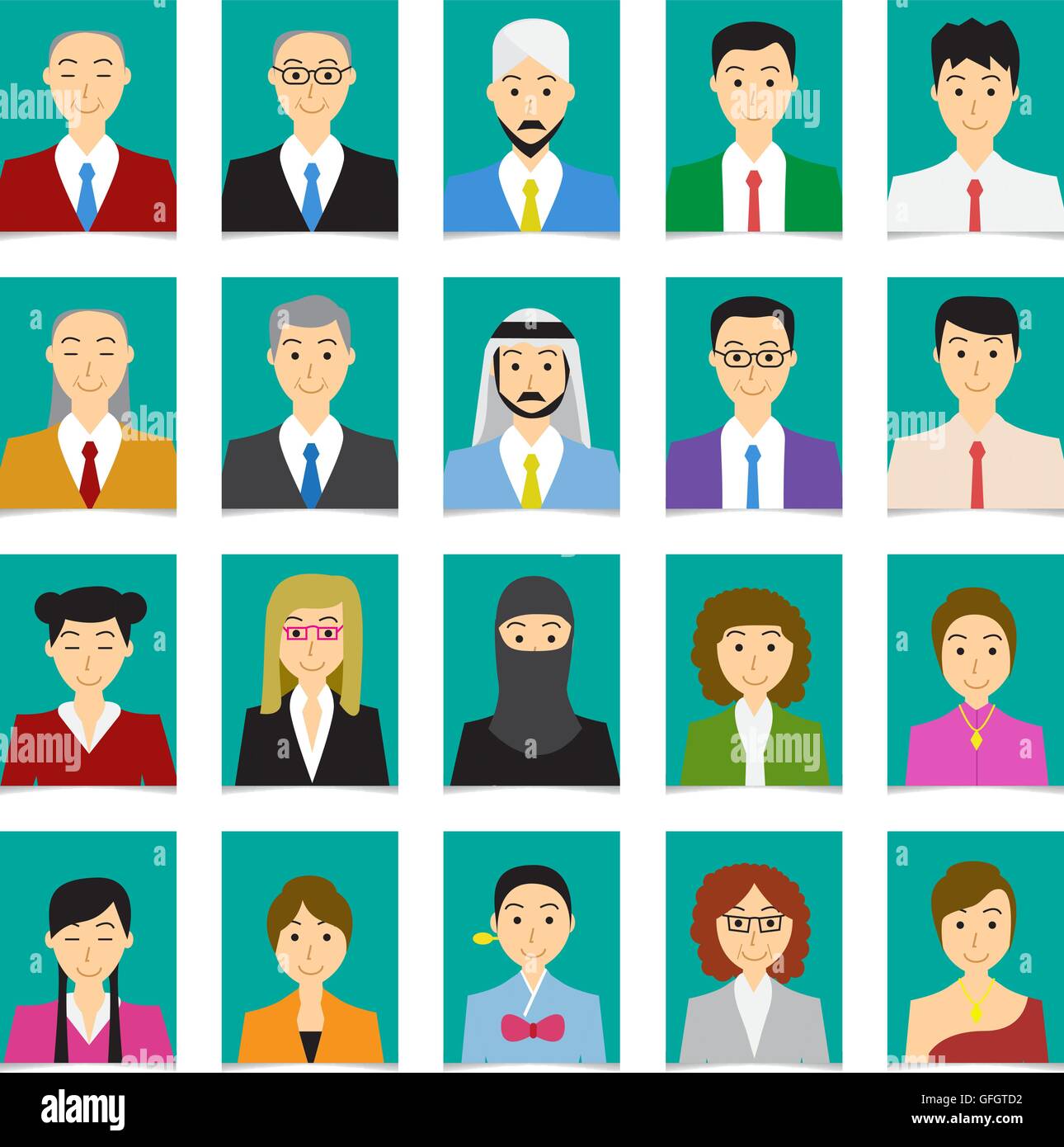 Half body shot People in flat style with green background, vector Stock ...