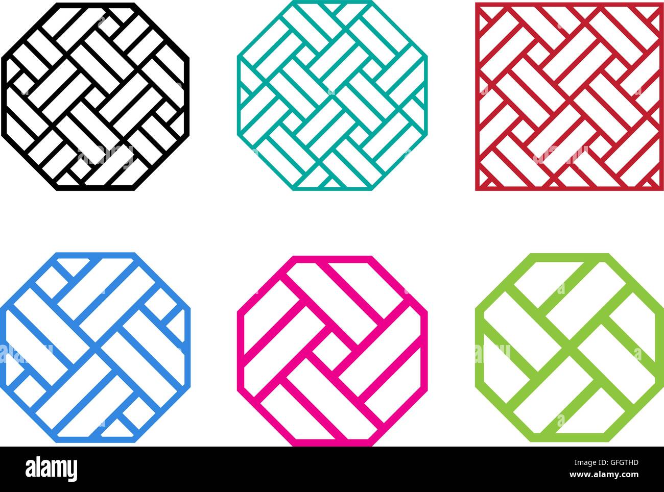 Set of Octagon Chinese pattern window frame, vector Stock Vector Image ...