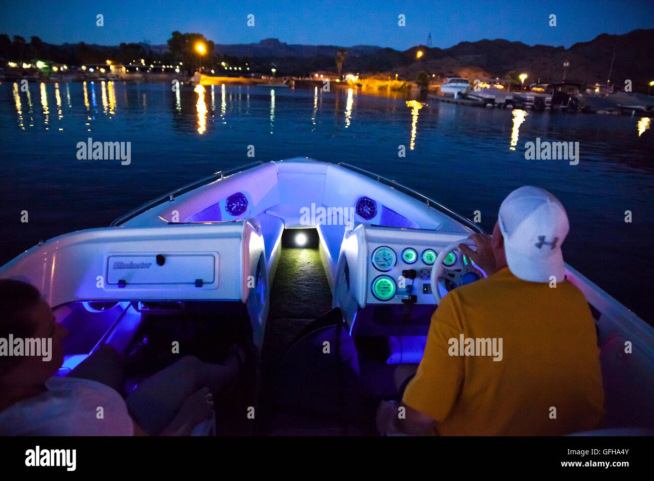 A night time cruise on Lake Mojave Katherine Landing Arizona Stock ...