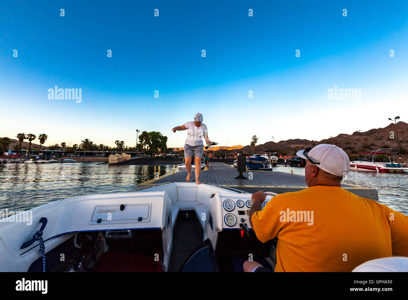 A night time cruise on Lake Mojave Katherine Landing Arizona Stock ...