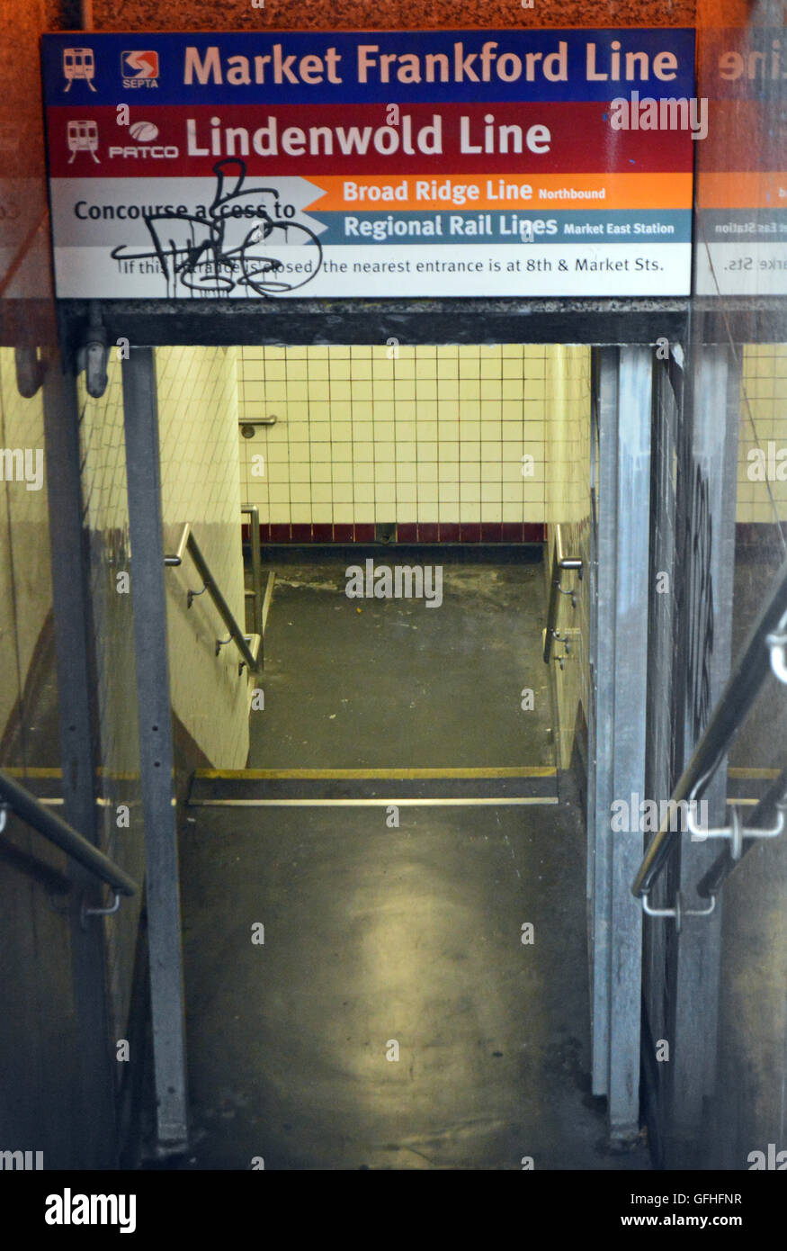 Market Street subway entrance in Philadelphia Pennsylvania. Stairs ...