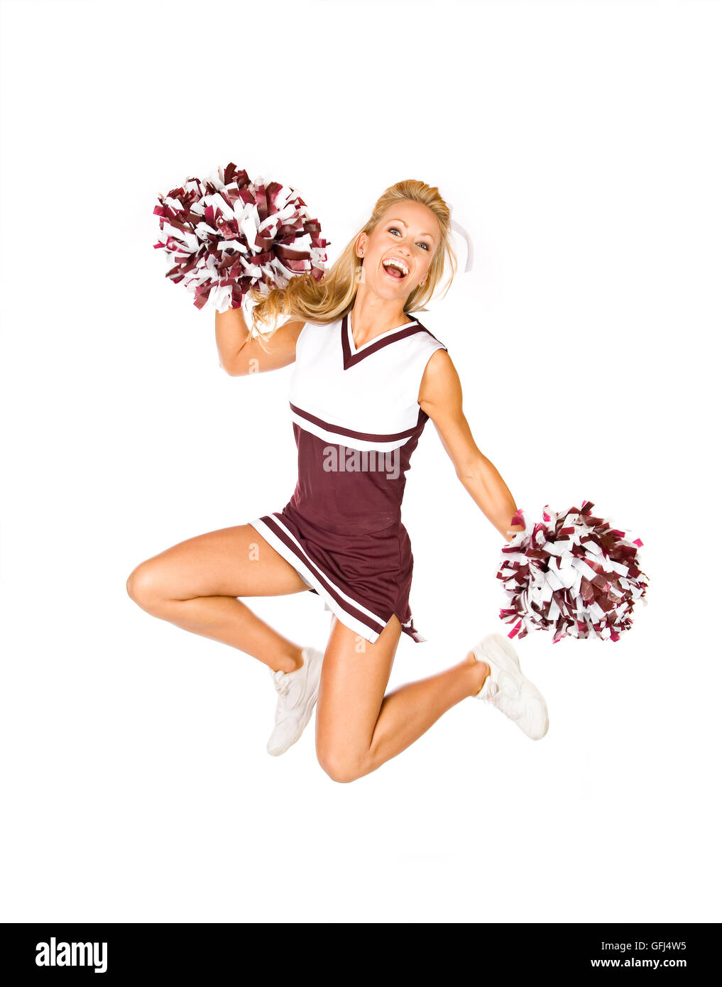 Series with an American football cheerleader and a male fan, isolated ...