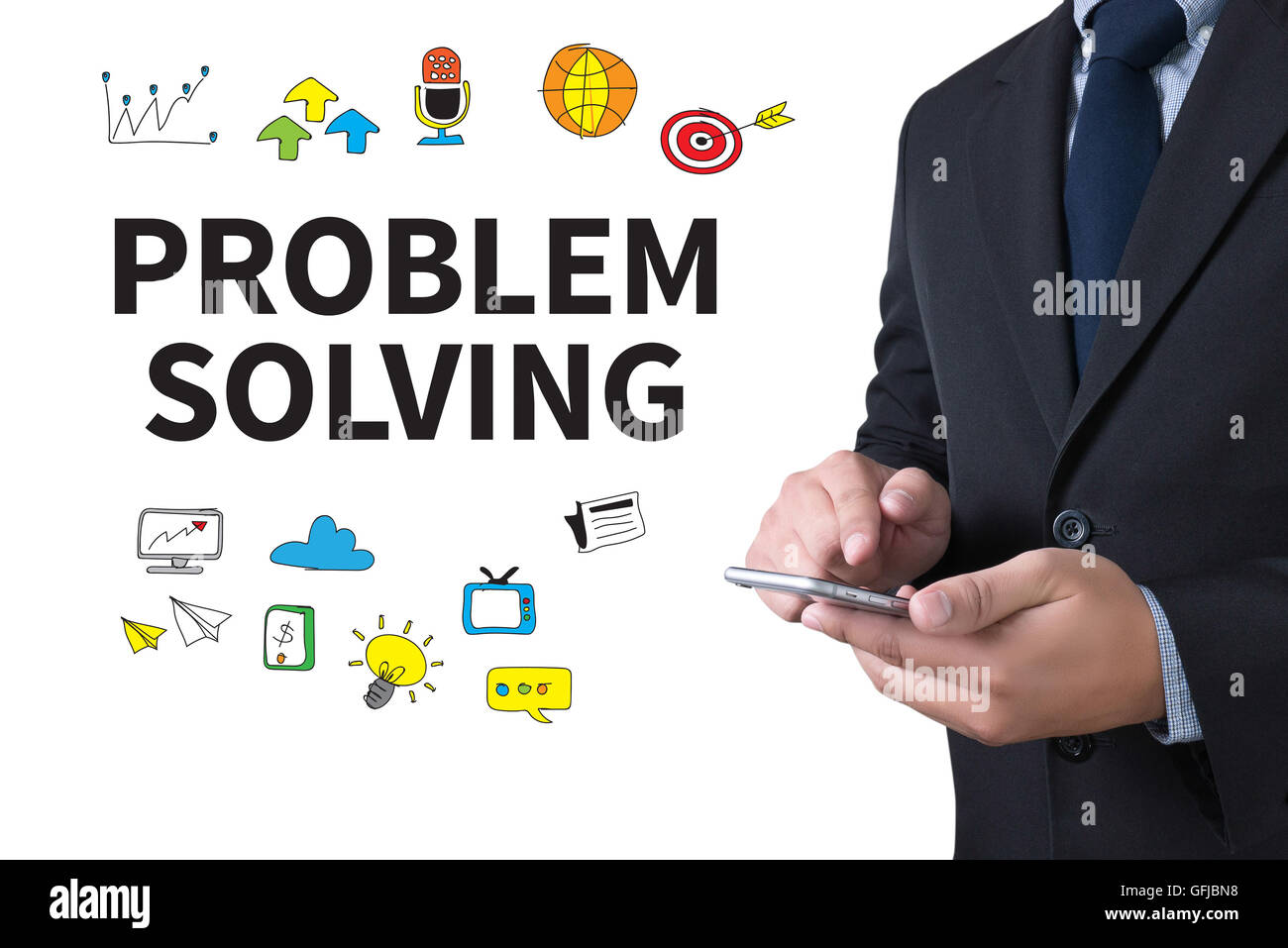PROBLEM SOLVING businessman working use smartphone Stock Photo - Alamy