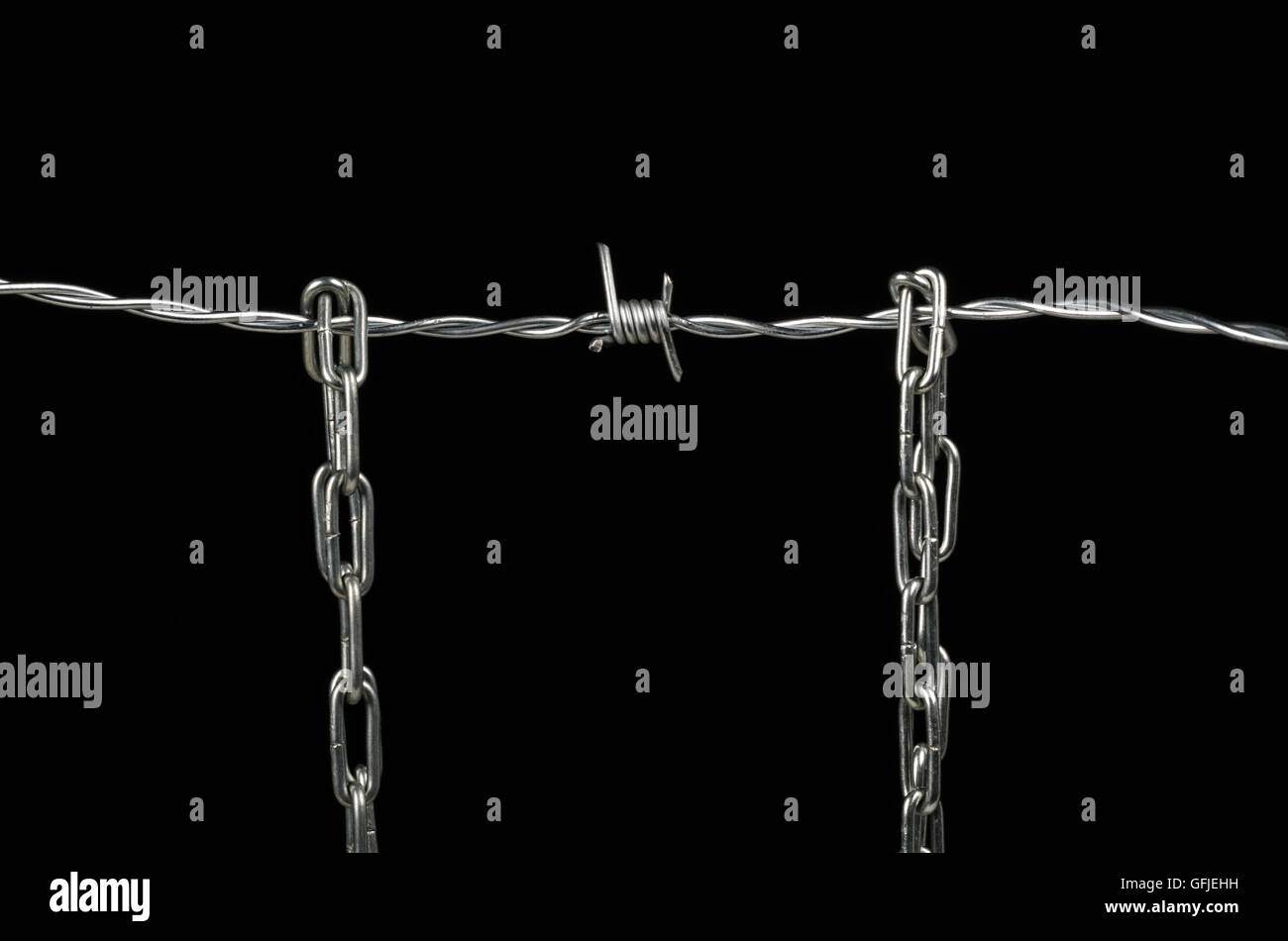 Barbed wire and chain, a human rights and immigration concept Stock ...