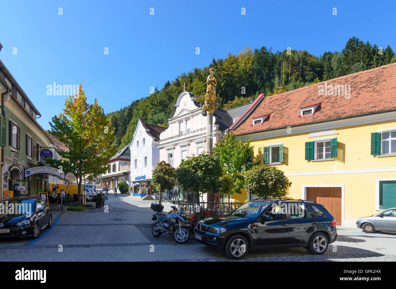 Anger: Main square with Marian column, Austria, Steiermark, Styria ...