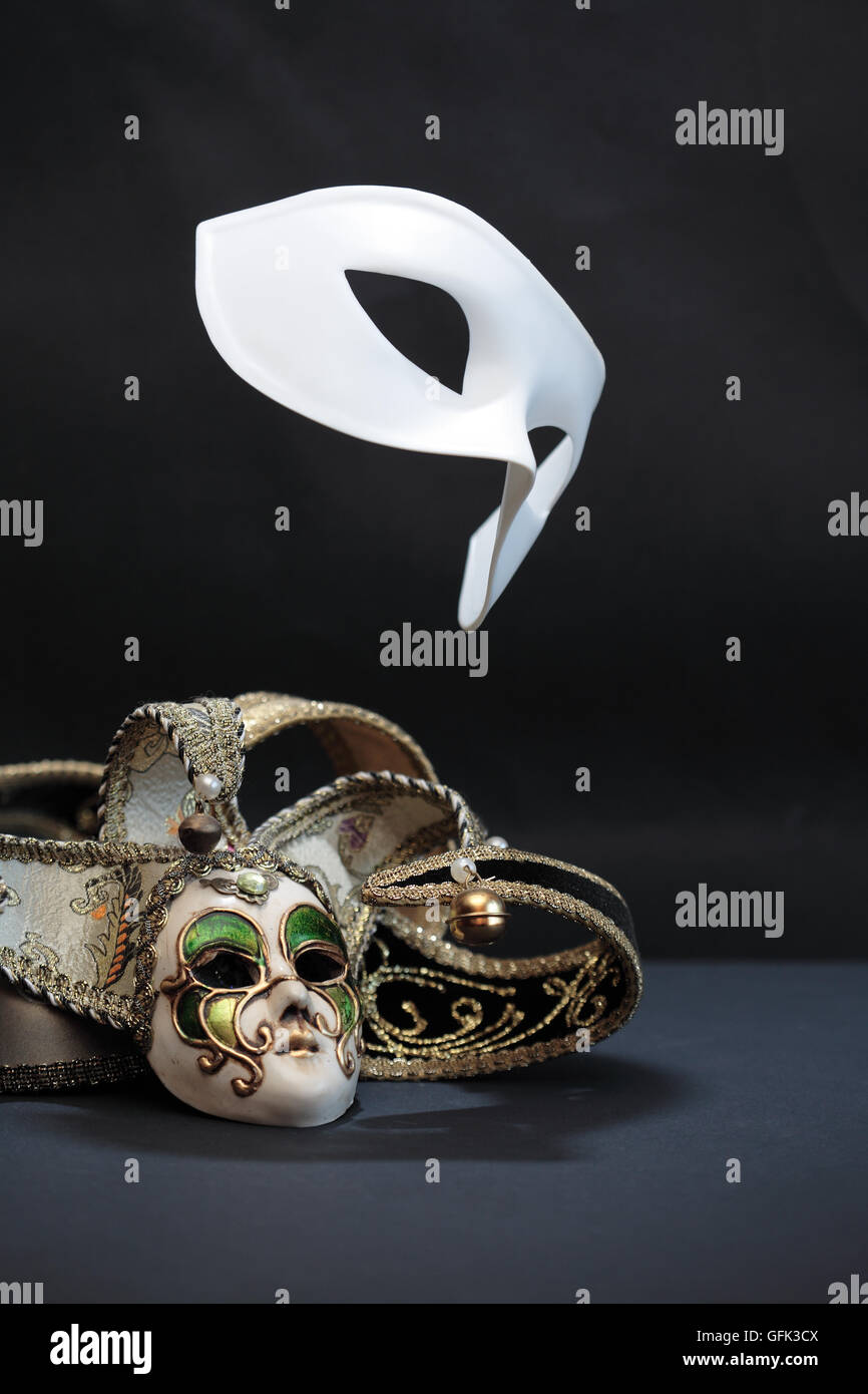 Theater concept. White classical carnival mask. Performance. Flight ...