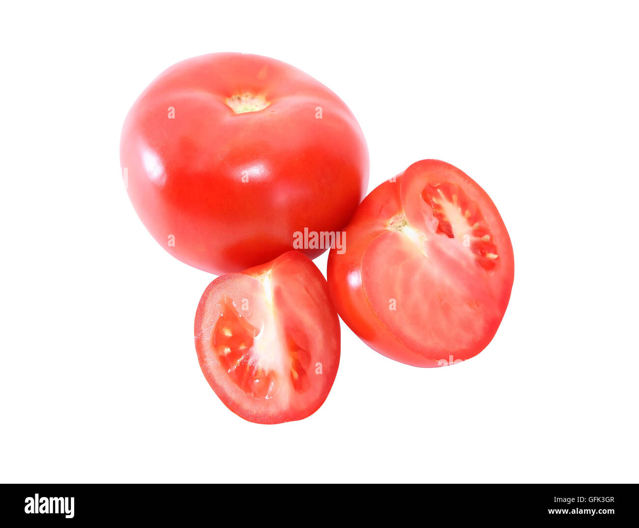 Red sliced tomatoes isolated on white background with clipping path ...