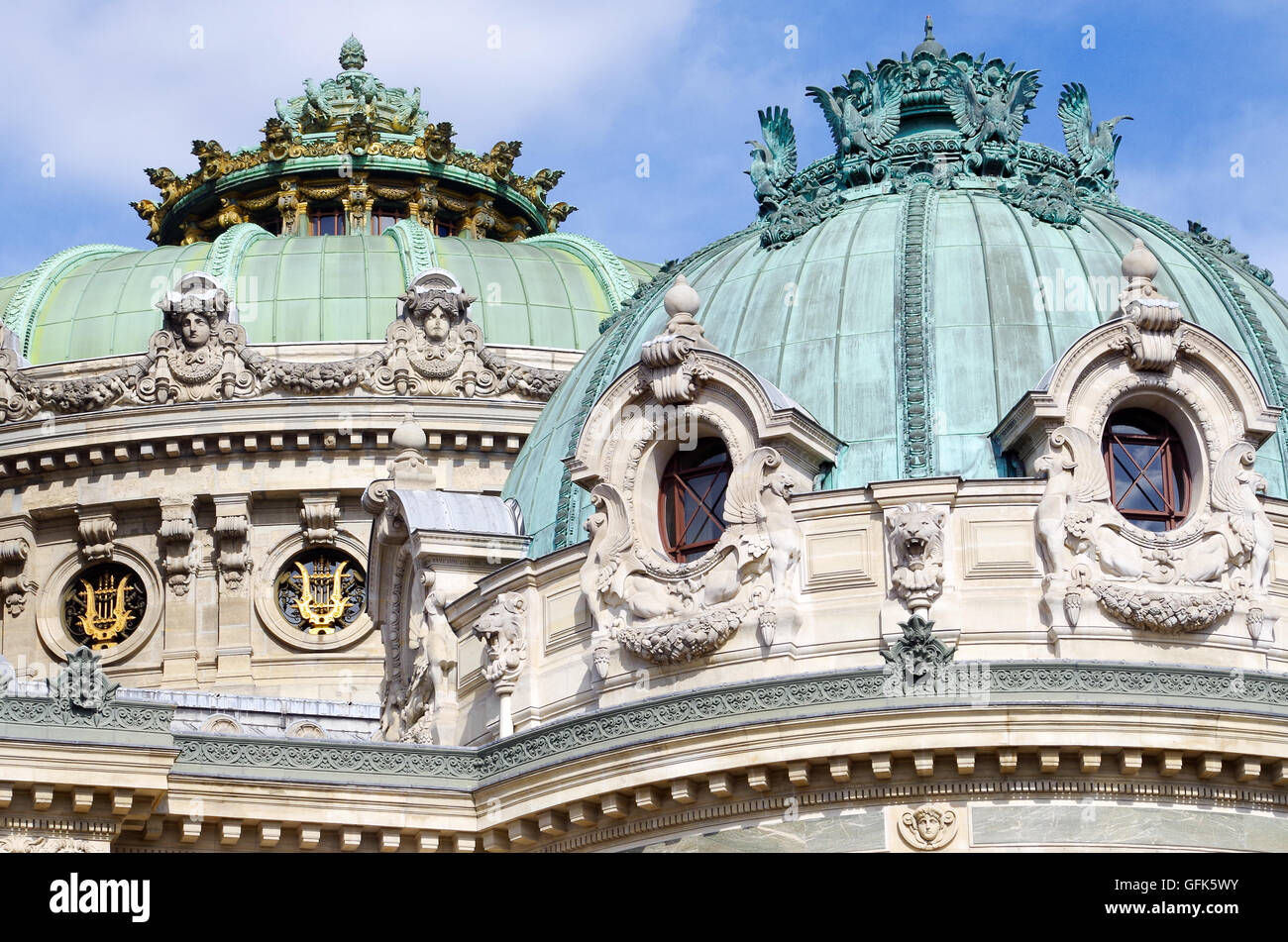 Close up of the architectural details of the domes of Paris Opéra de ...