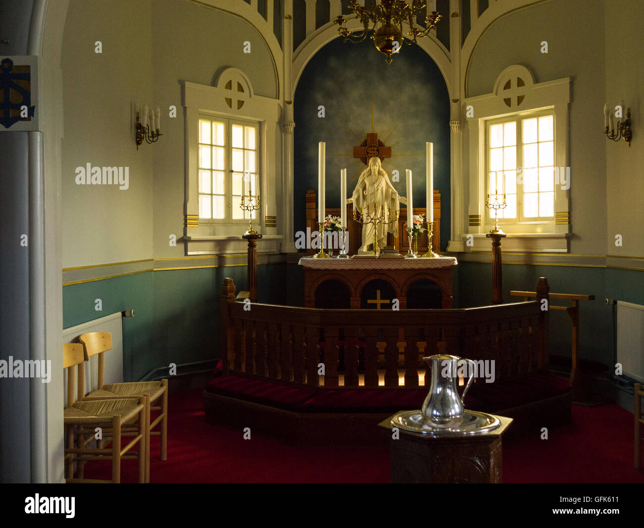 Altar of Paamiut Church South West Greenland small fishing community in ...