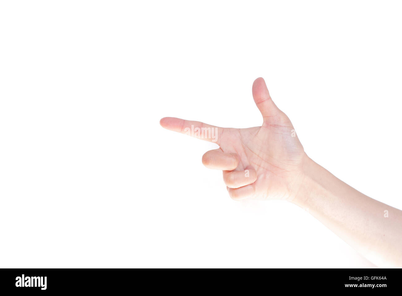 Pointing finger: Left on white isolated background Stock Photo - Alamy