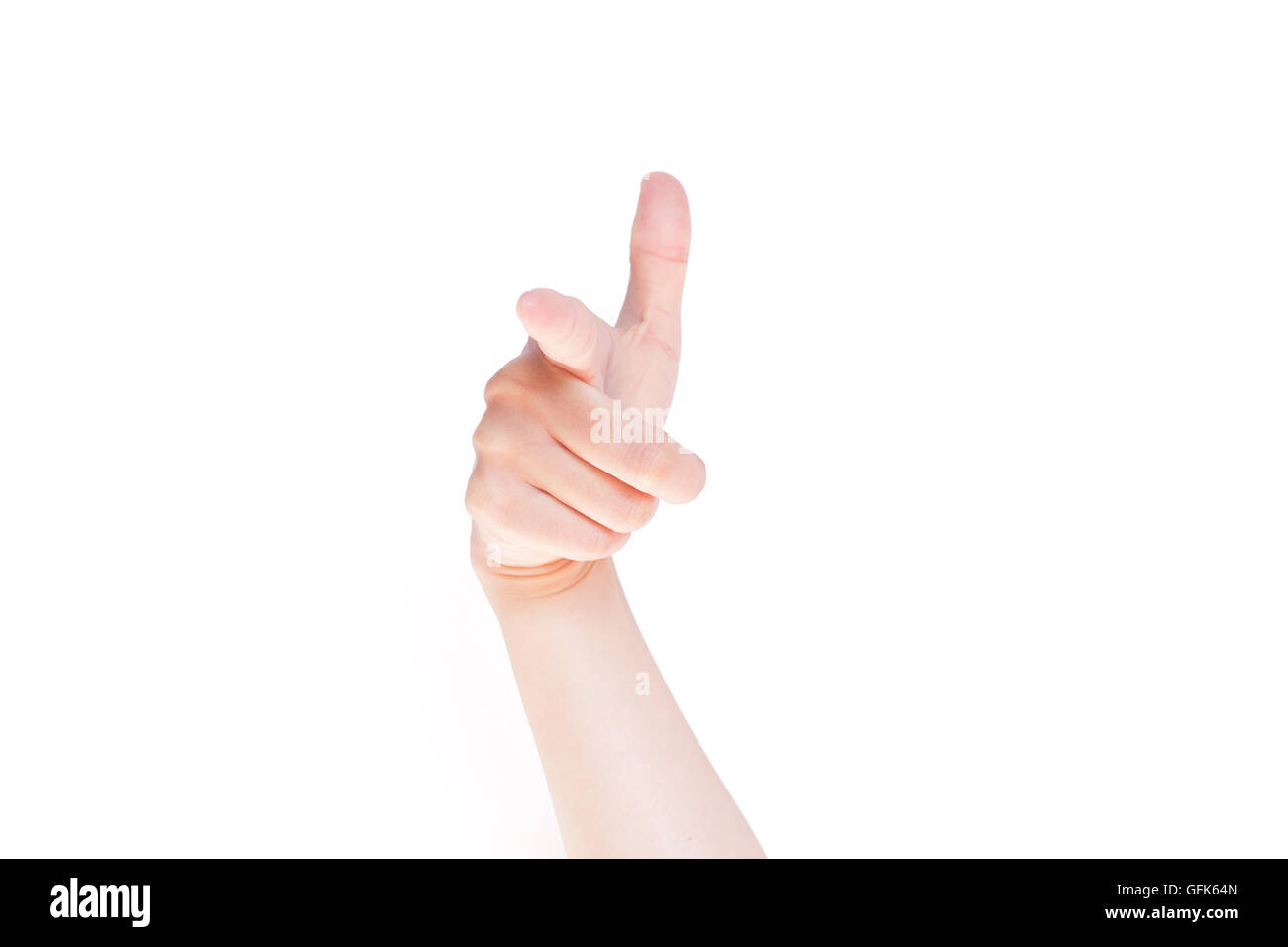 Pointing finger: Front on white isolated background Stock Photo - Alamy