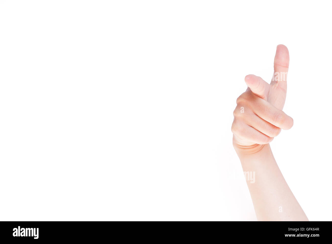 Pointing finger: Front on white isolated background Stock Photo - Alamy