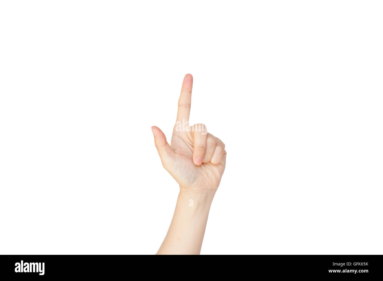Pointing finger: Up on white isolated background Stock Photo - Alamy