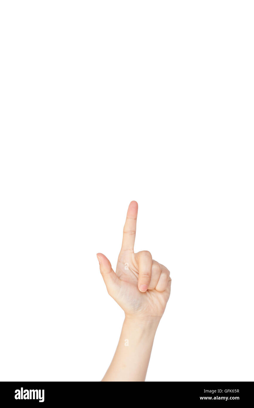 Pointing finger: Up on white isolated background Stock Photo - Alamy
