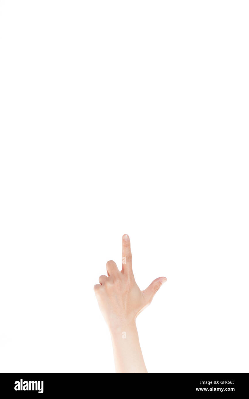 Pointing finger: Up on white isolated background Stock Photo - Alamy