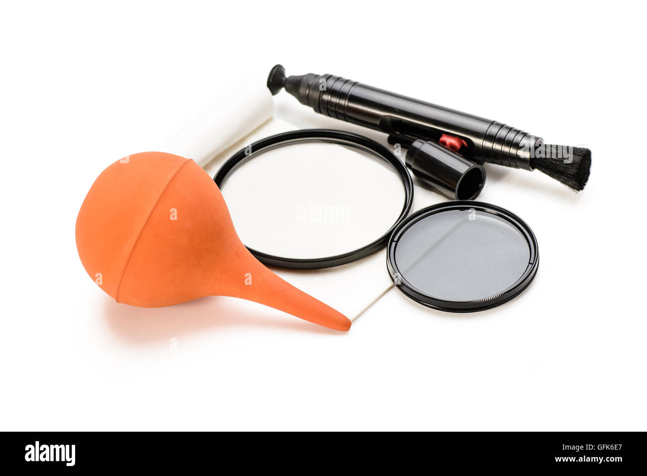 lens cleaning tools on the white background Stock Photo - Alamy
