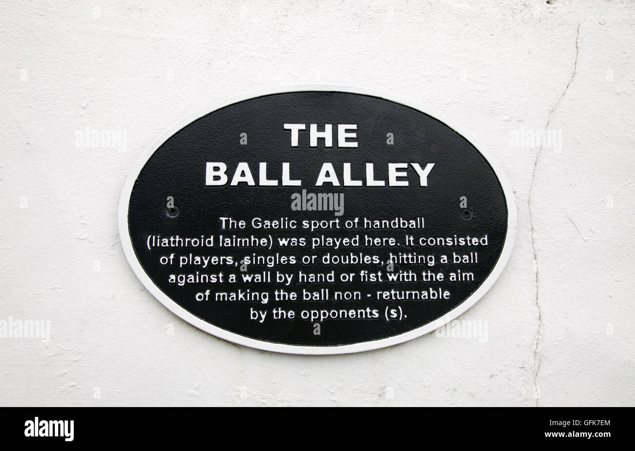 Plaque commemorting the ancient Ball Alley in Clogherhead, County Louth ...