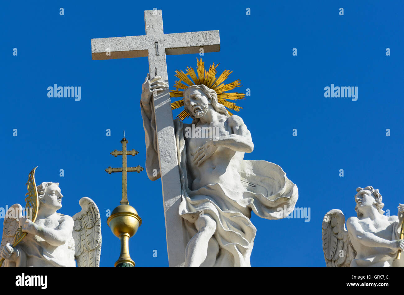 Melk: melk Abbey monastery: Tower of church and monumental statue of ...